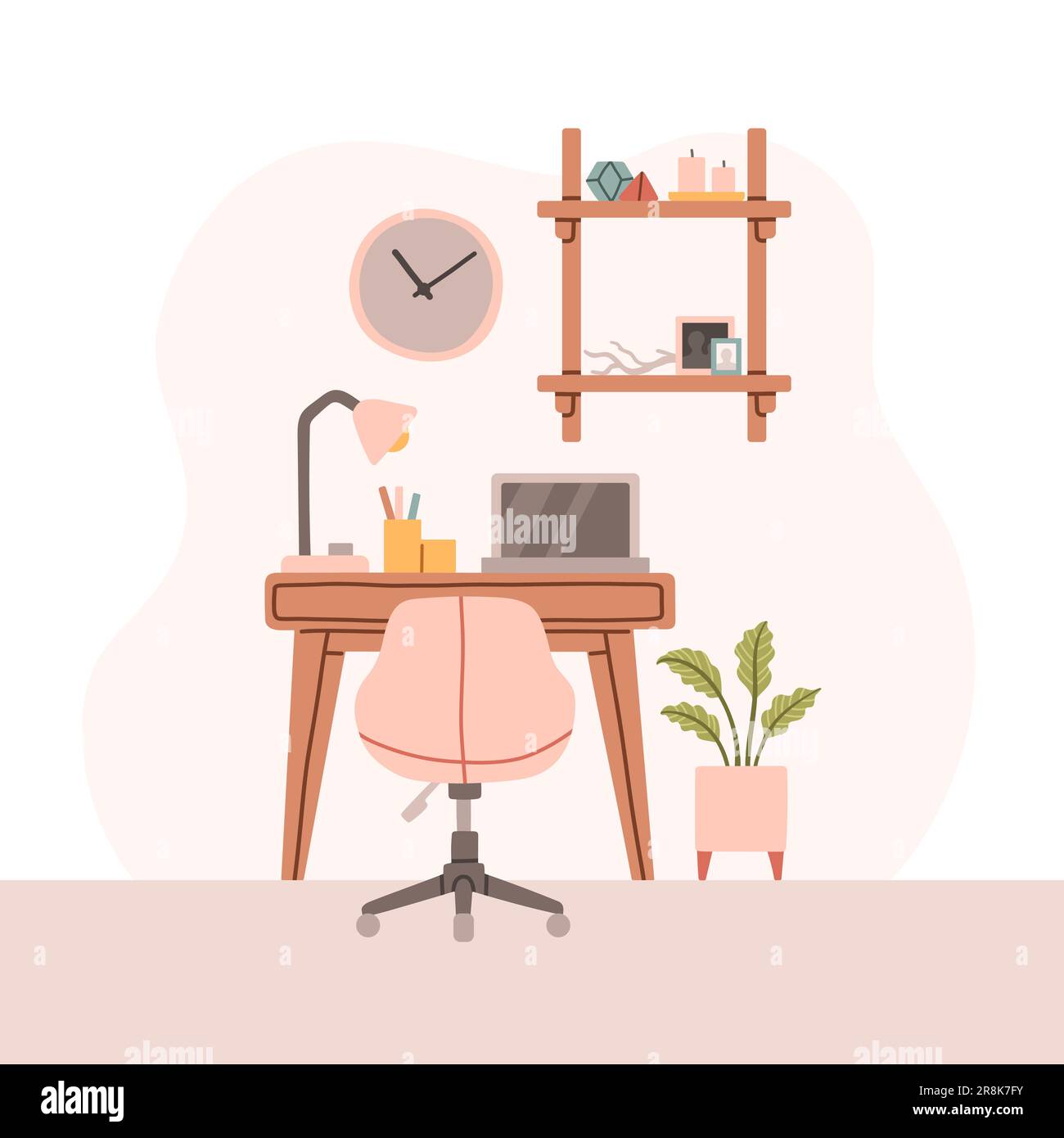 Mid century scandinavian study design interior. Cozy furnished wokspace ...