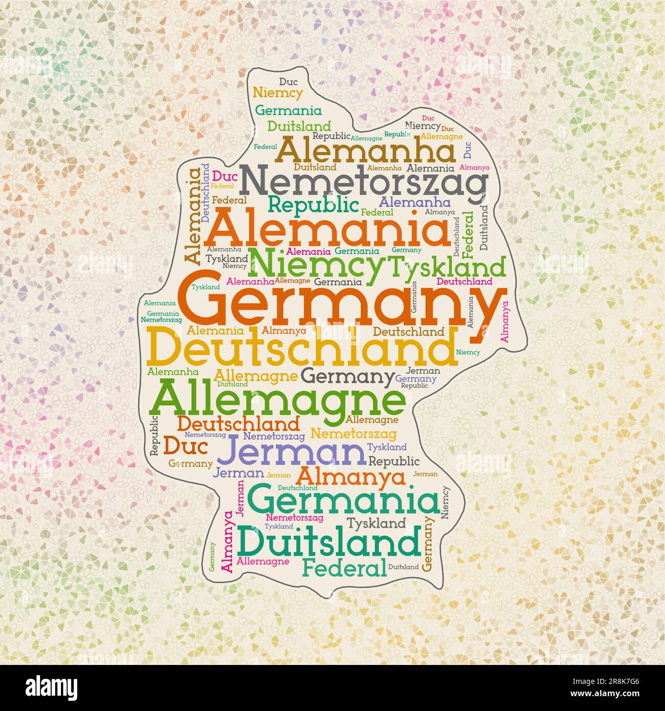 Germany shape with country names word cloud in multiple languages ...