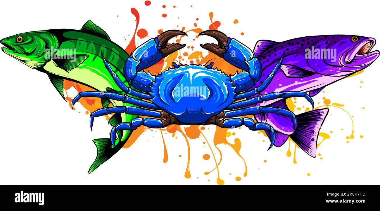 Red crab with fish vector illustration Stock Vector Image & Art - Alamy