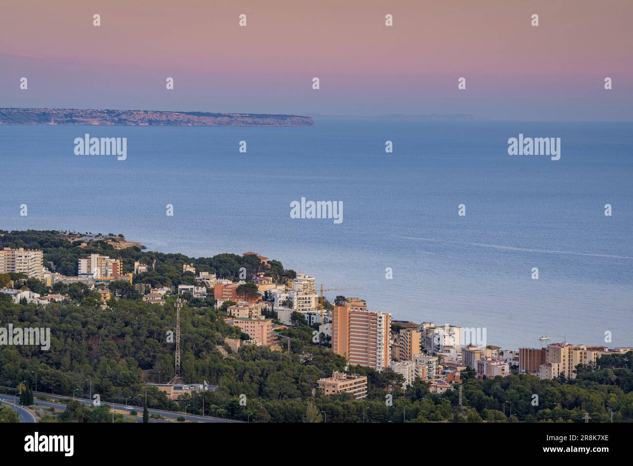 The Palma bay at sunset and twilight, seen from the Na Burguesa ...