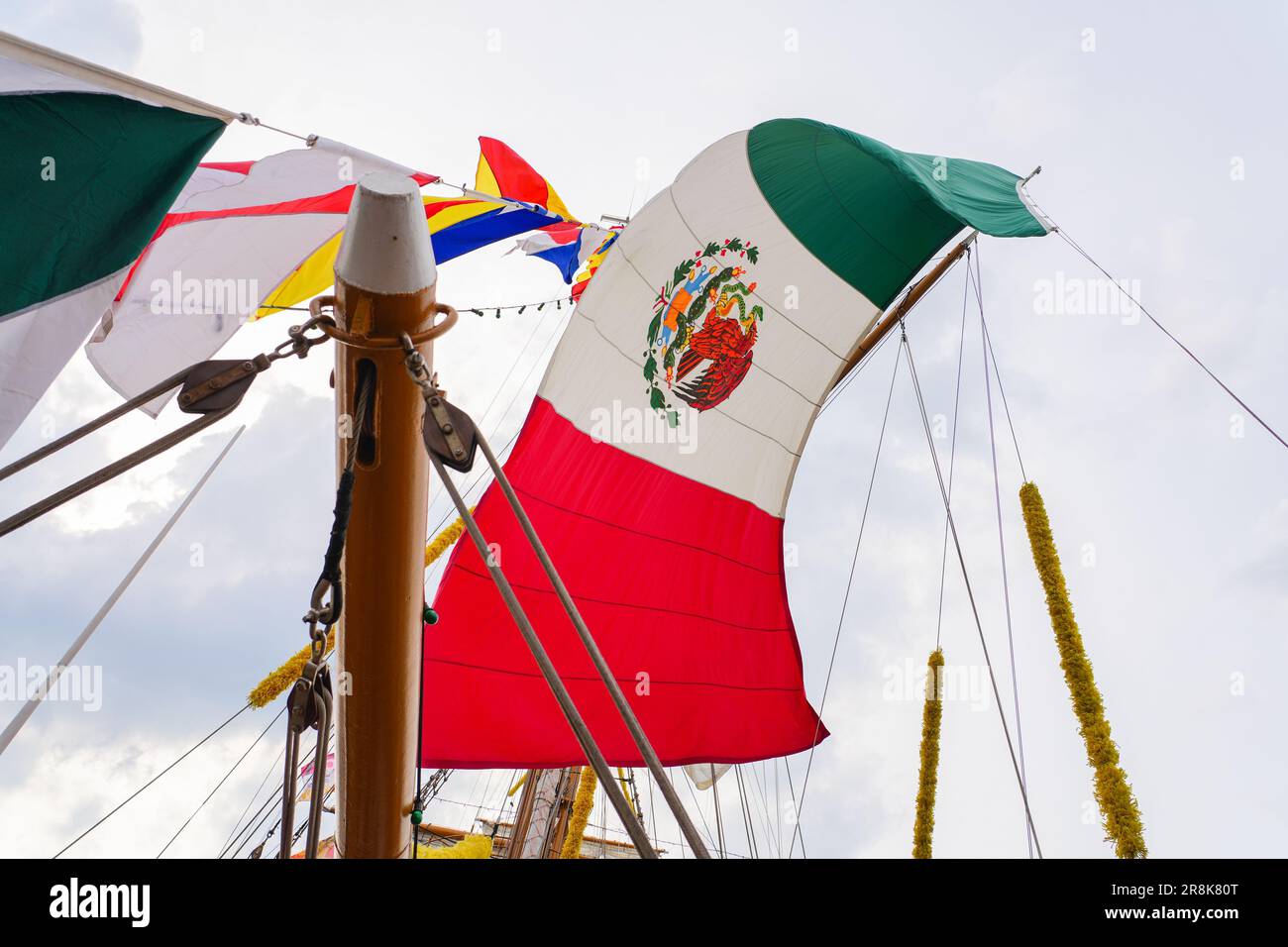 Rouen, France - June 17, 2023 : Mexican flag floating over the sail ...