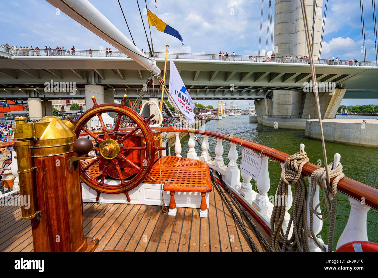 Rouen, France - June 17, 2023: Stern rudder of the "Belem", a French ...