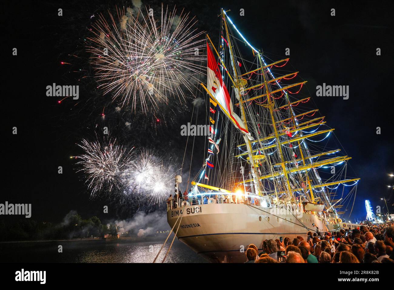 Rouen, France - June 17, 2023 : Fireworks display over the Seine river ...
