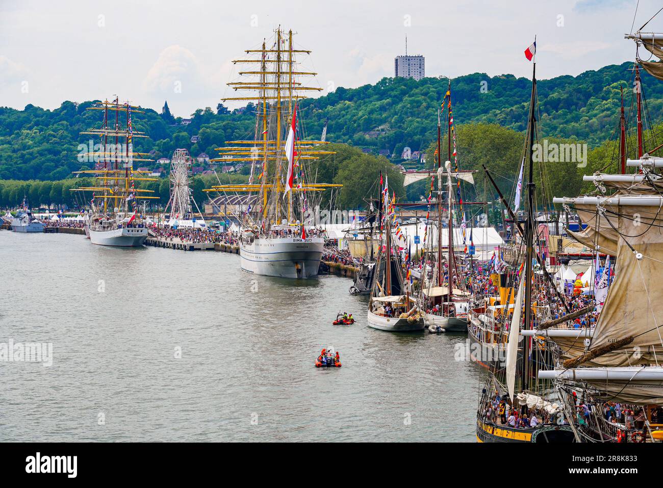 Rouen, France - June 17, 2023: Old sailing ships moored on the quays of ...
