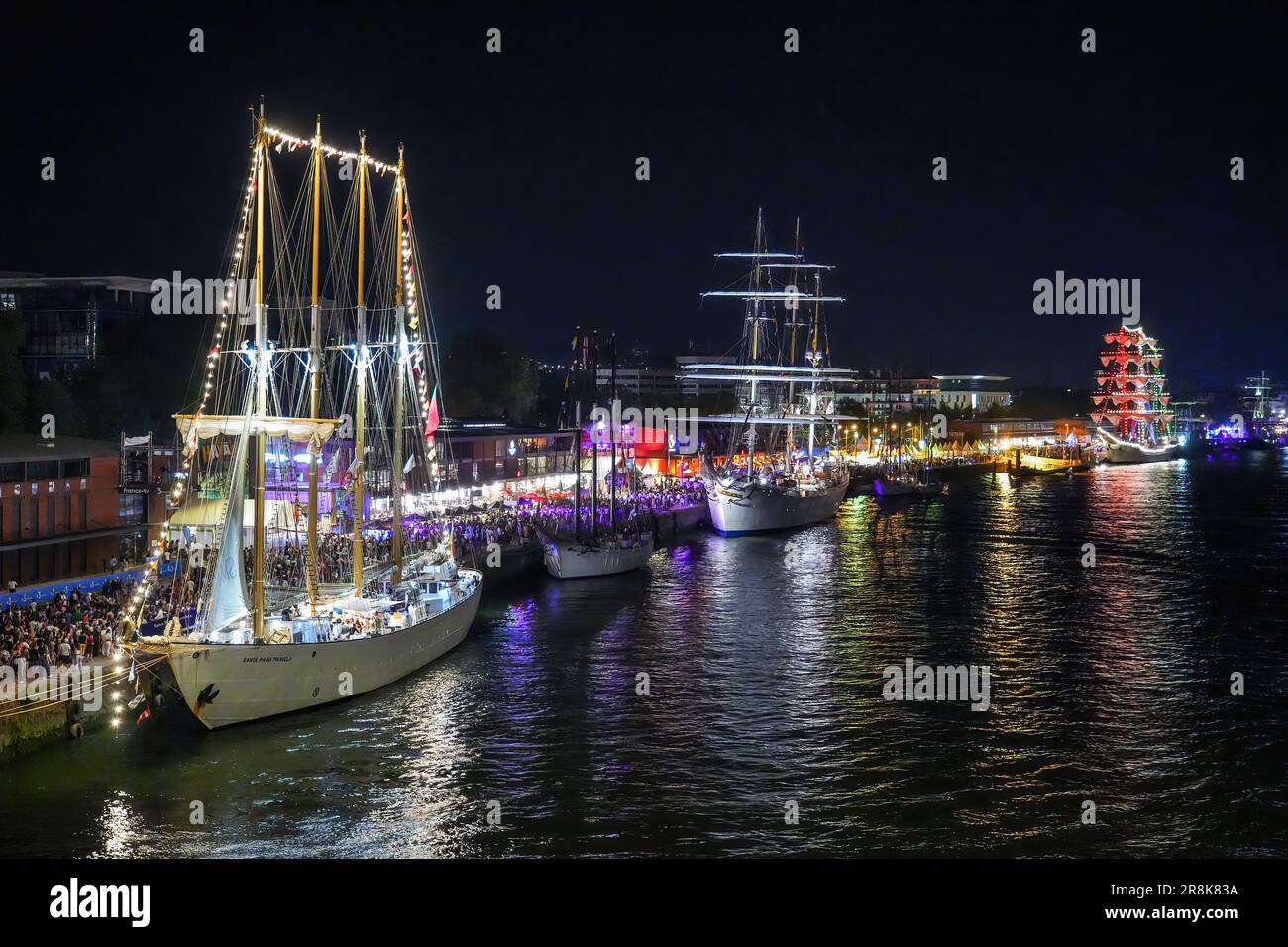 Rouen, France - June 17, 2023: Old sailing ships moored on the quays of ...