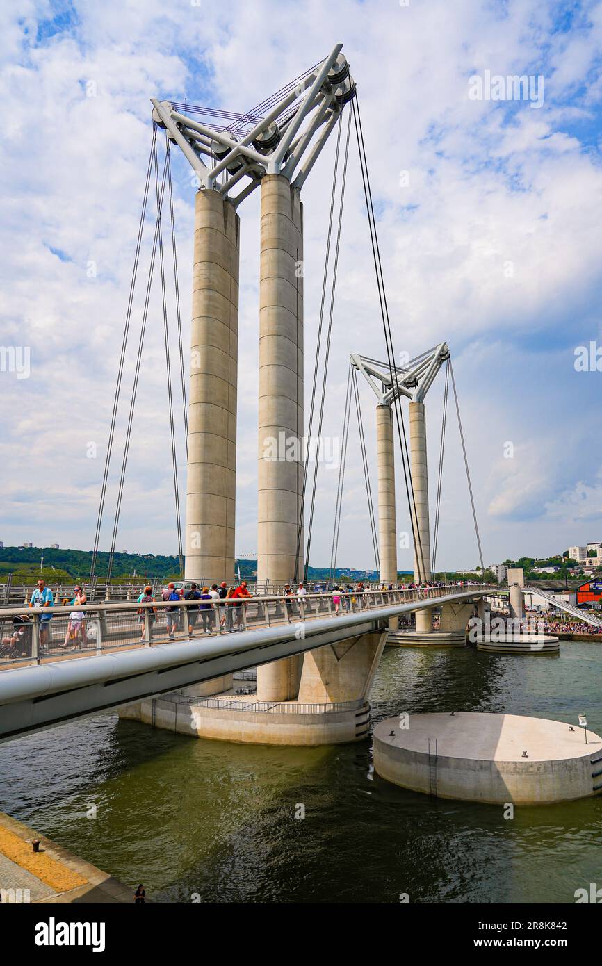 Gustave Flaubert Bridge spanning the Seine river in Rouen, Normandy, is ...