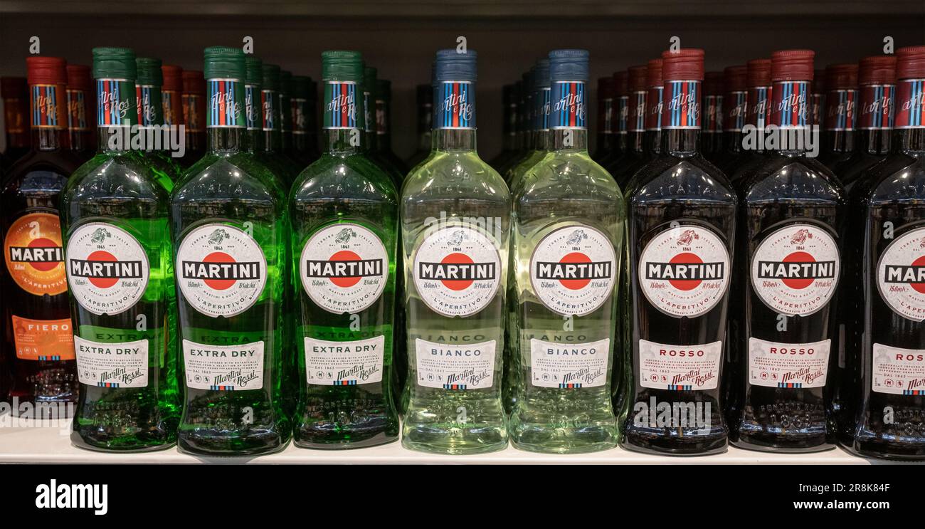 Andernach Germany 04.01.2020 liquor store bottles with Martini alcohol ...