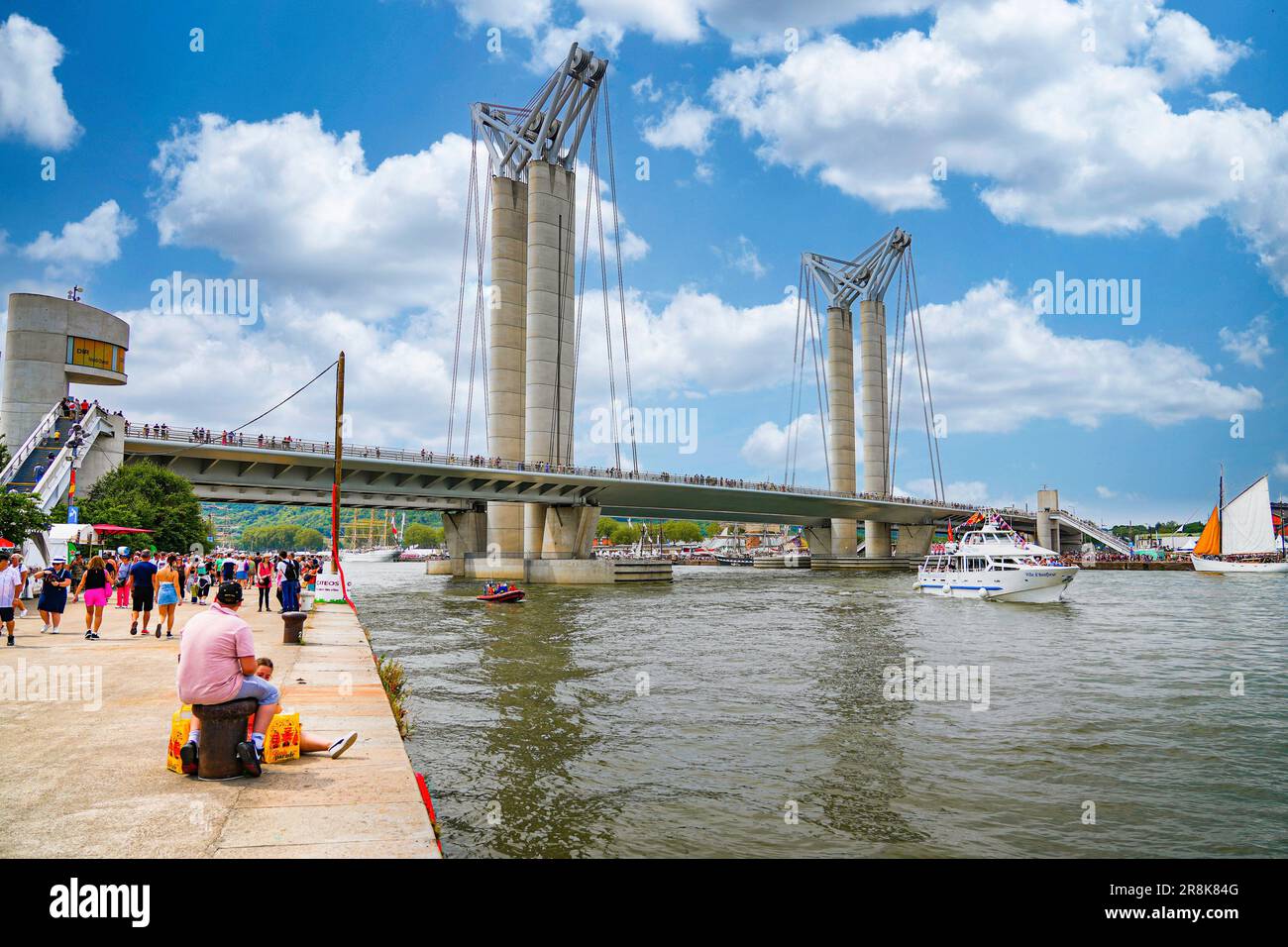 Gustave Flaubert Bridge spanning the Seine river in Rouen, Normandy, is ...