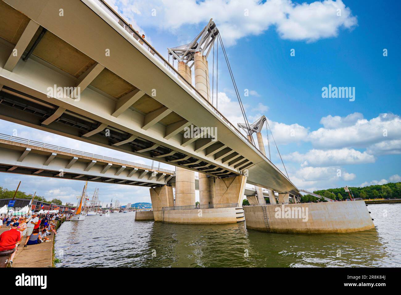 Gustave Flaubert Bridge spanning the Seine river in Rouen, Normandy, is ...
