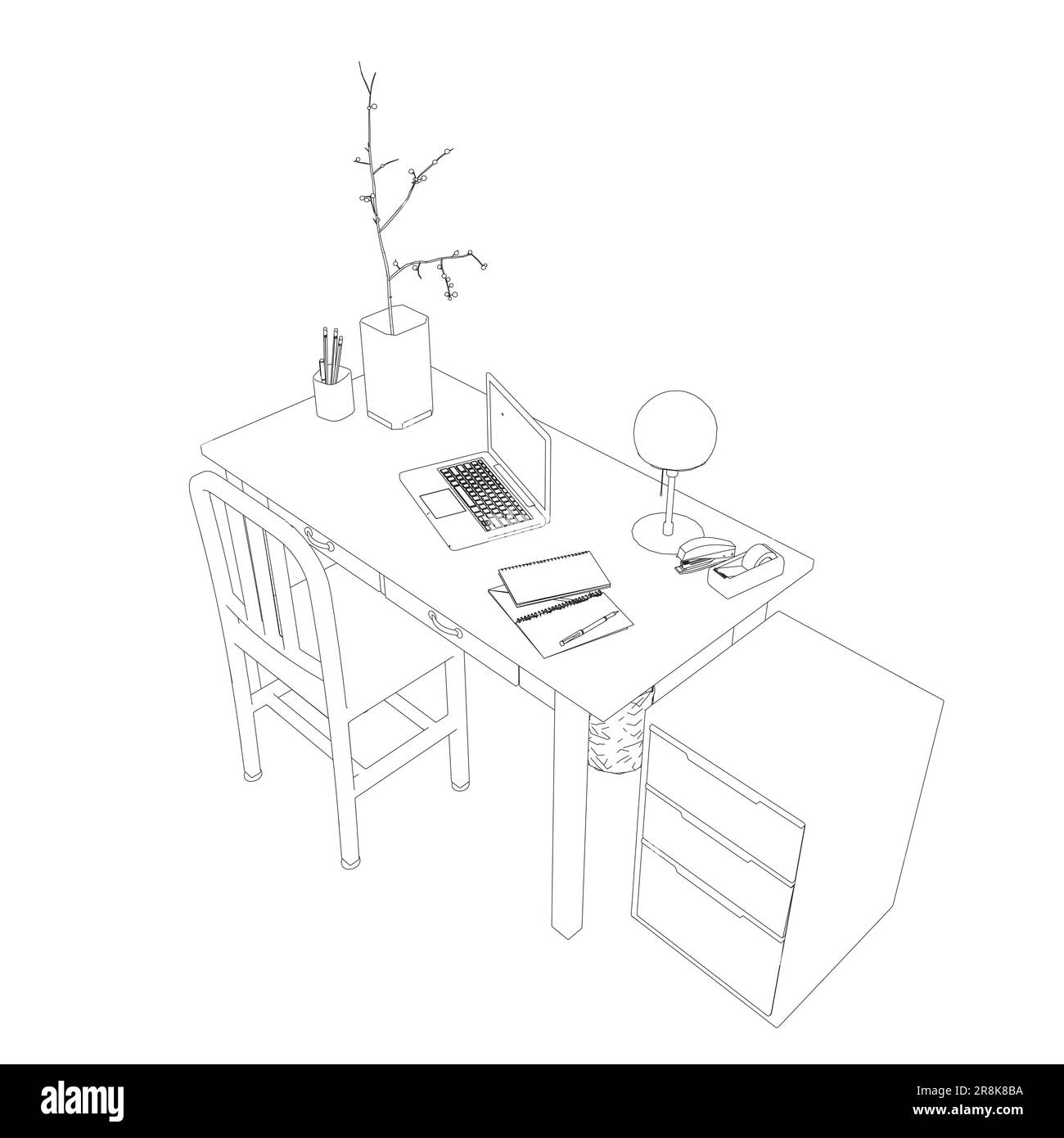 Empty Workplace outline, Desk Chair Computer Workspace Office No People ...