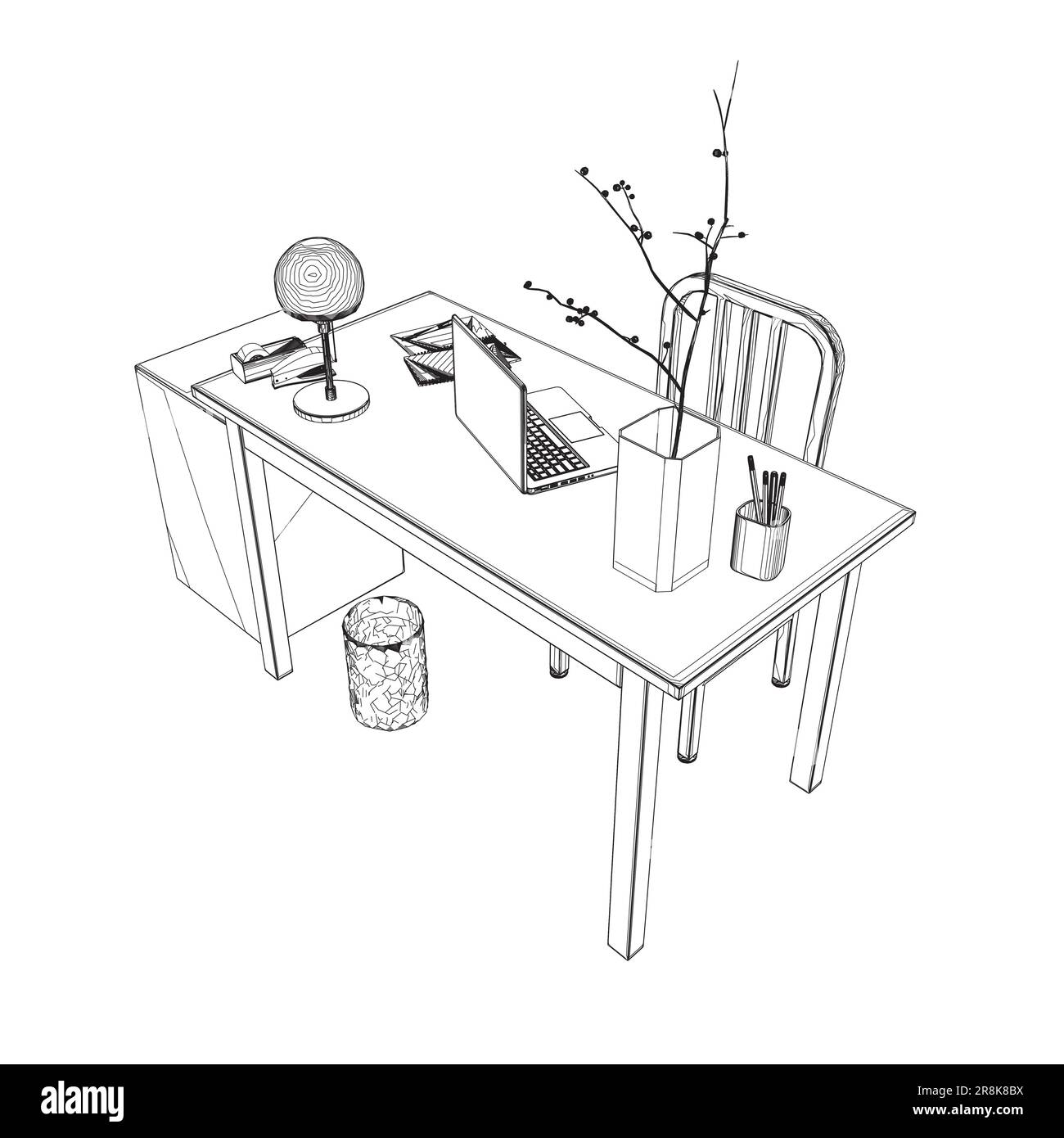 Empty Workplace outline, Desk Chair Computer Workspace Office No People ...