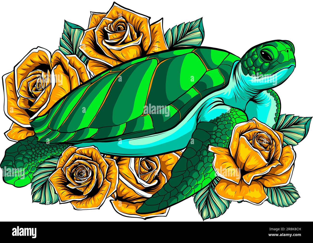 vector illustration of sea turtle with roses Stock Vector Image & Art ...