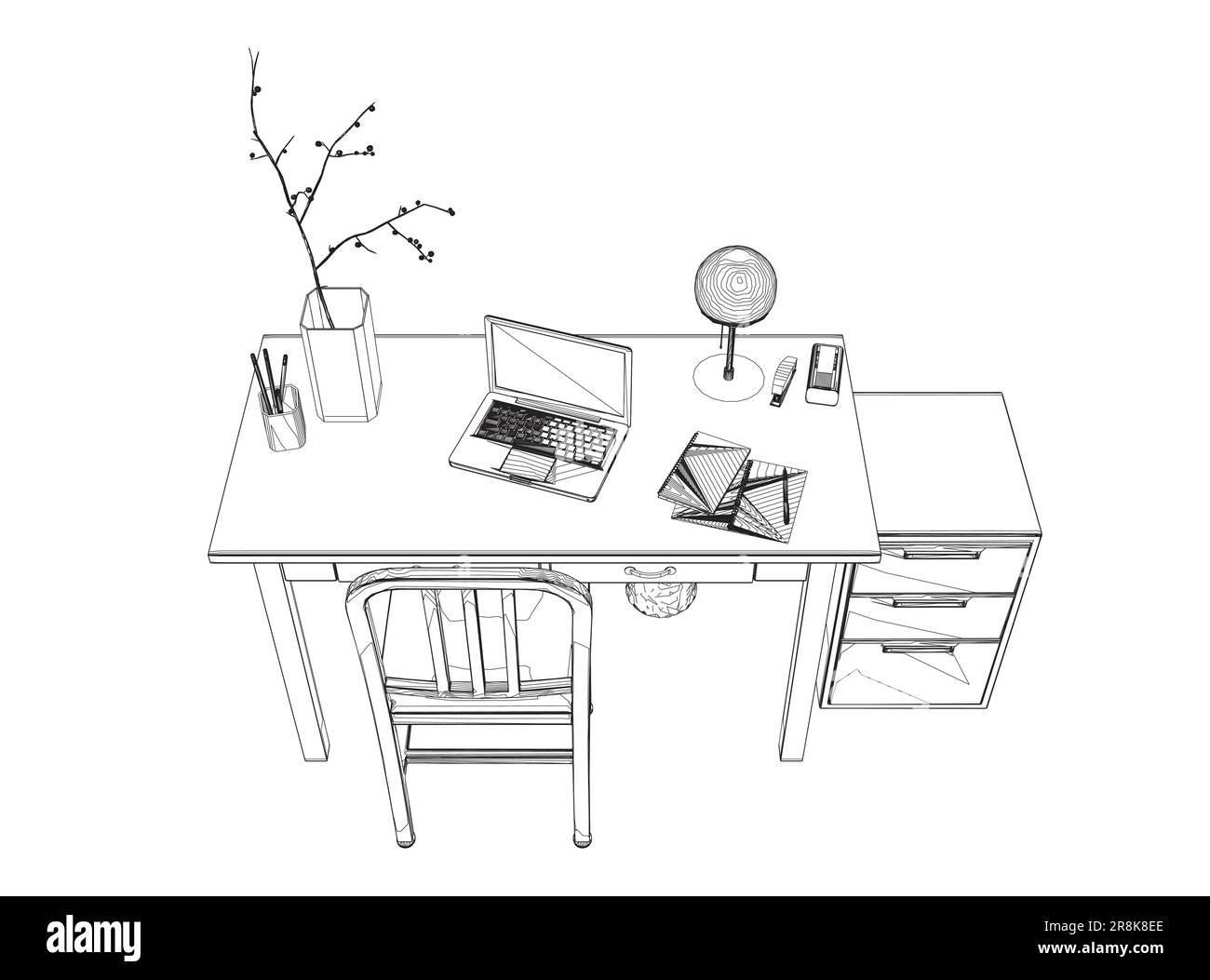 Empty Workplace outline, Desk Chair Computer Workspace Office No People ...