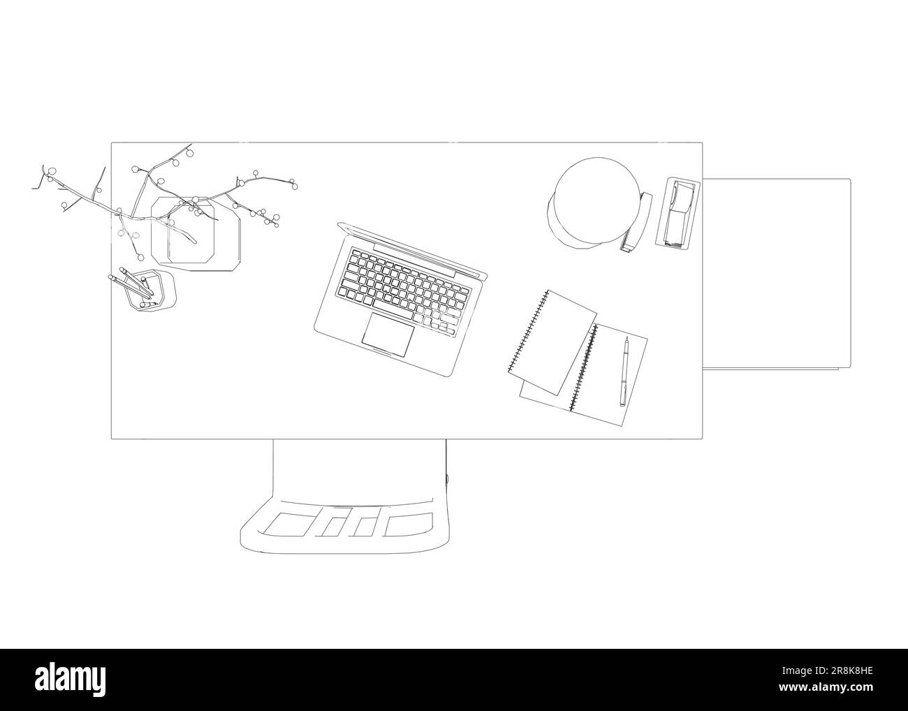 Empty Workplace outline, Desk Chair Computer Workspace Office No People ...