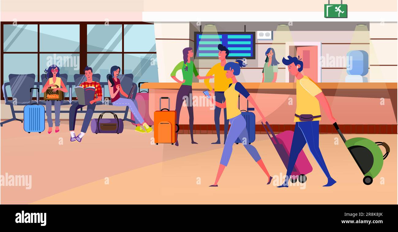 Passengers waiting boarding at check in desk Stock Vector Image & Art ...