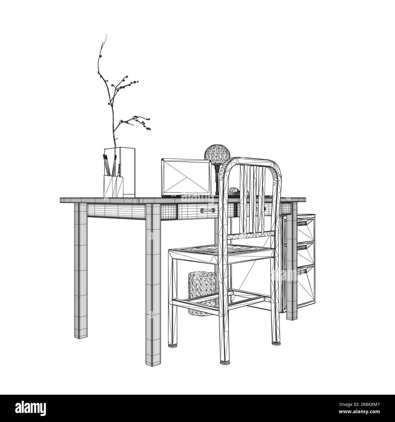 Empty Workplace wireframe, Desk Chair Computer Workspace Office No ...