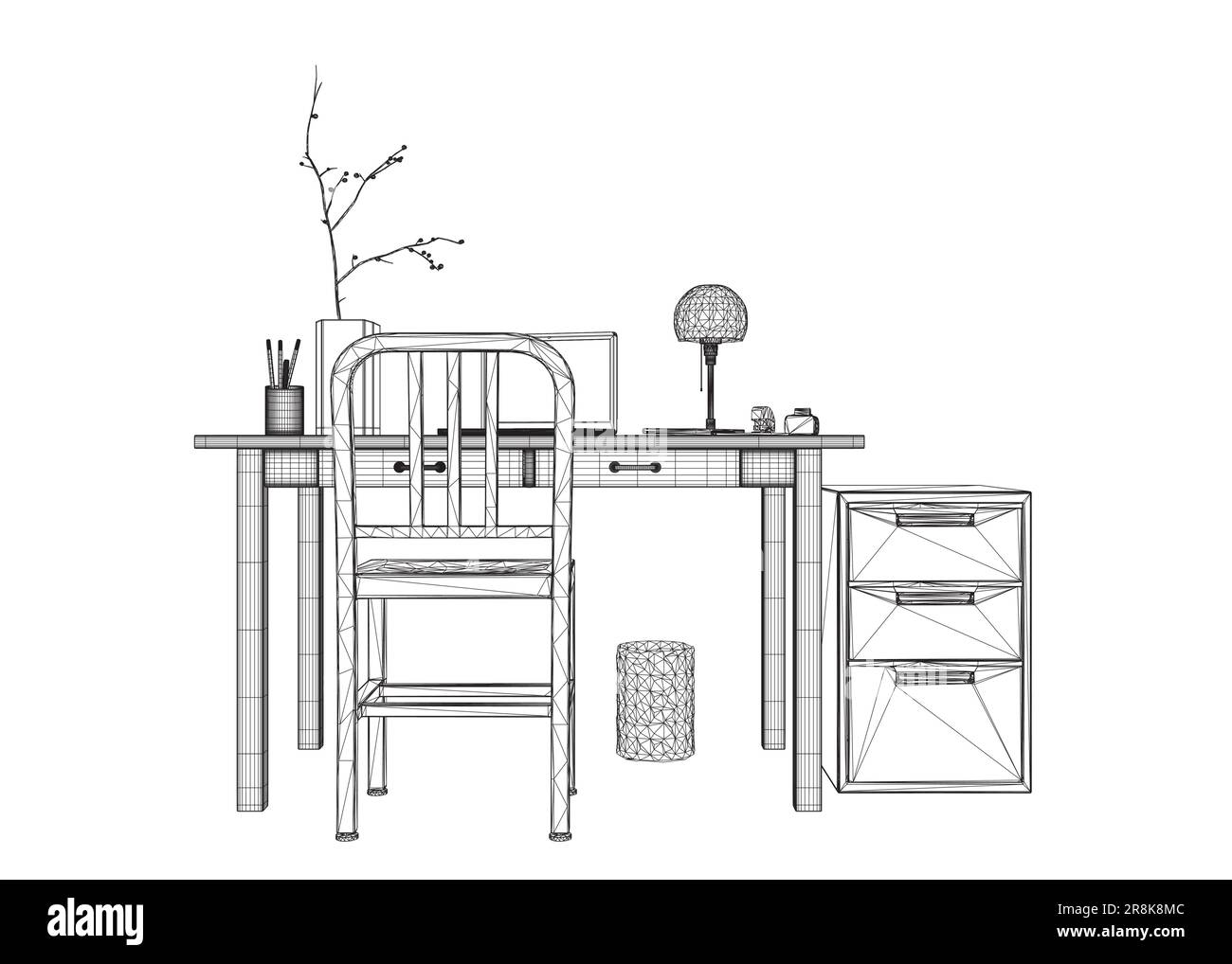 Empty Workplace wireframe, Desk Chair Computer Workspace Office No ...