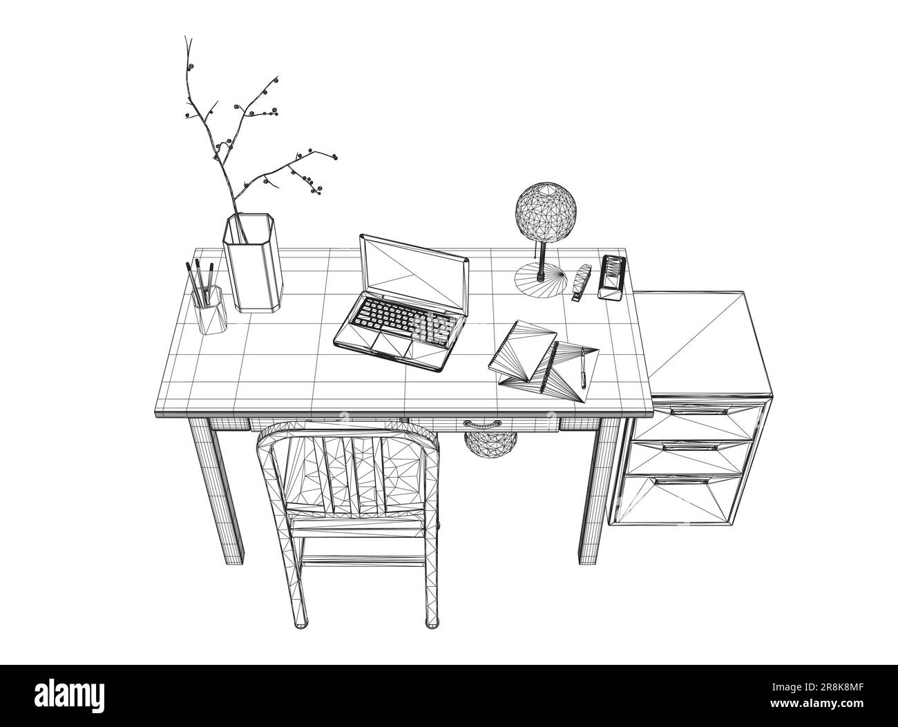 Empty Workplace wireframe, Desk Chair Computer Workspace Office No ...