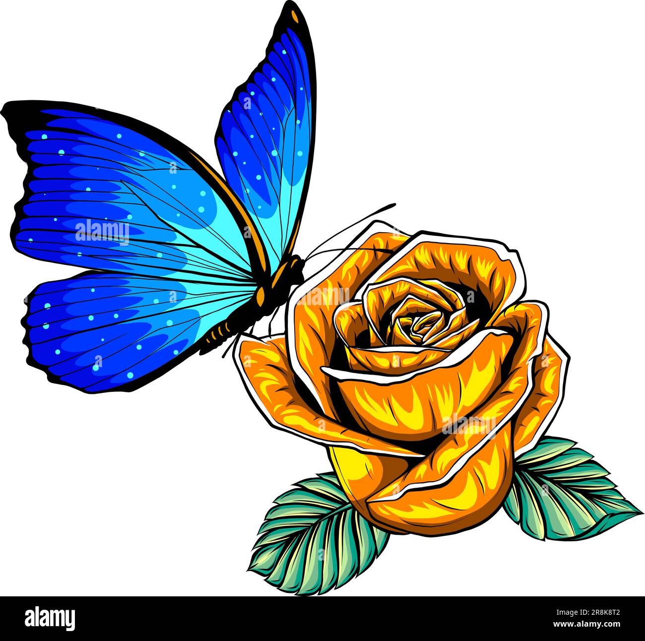 Blue Butterfly On Rose