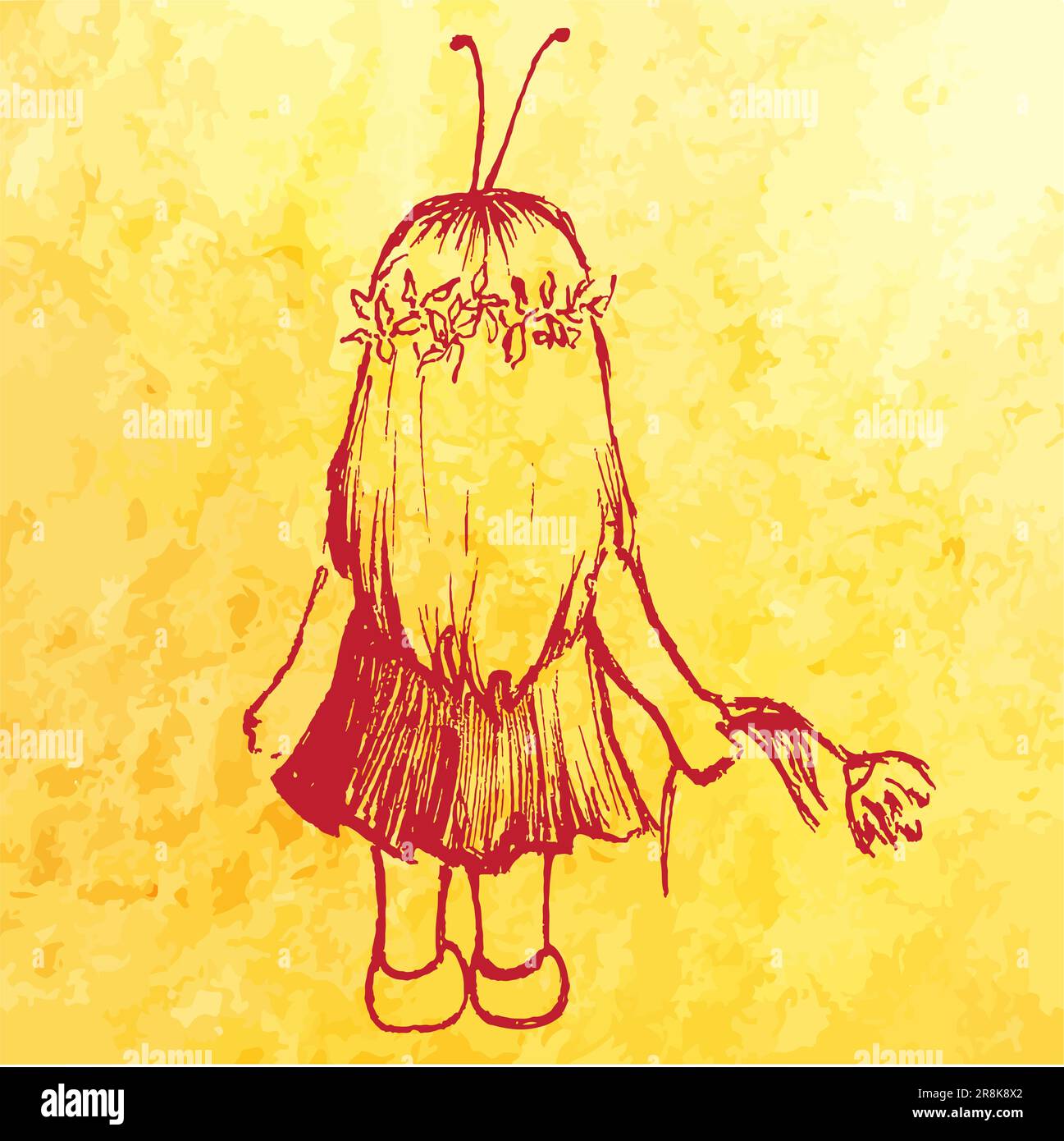 Little girl child in insect costume with flower sketch vector Stock ...