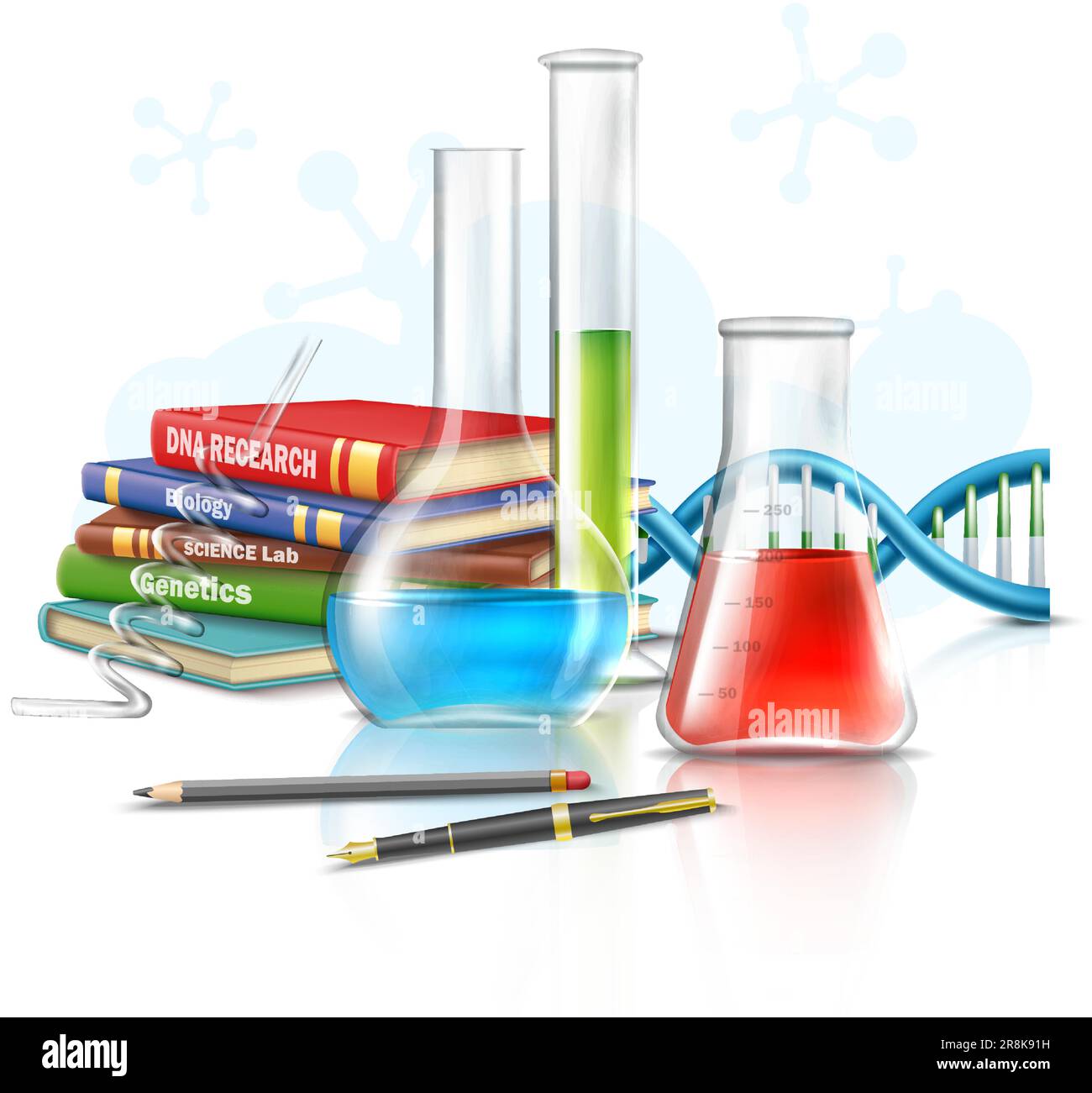 3d realistic vector illustration. Laboratory glassware, tubes and ...