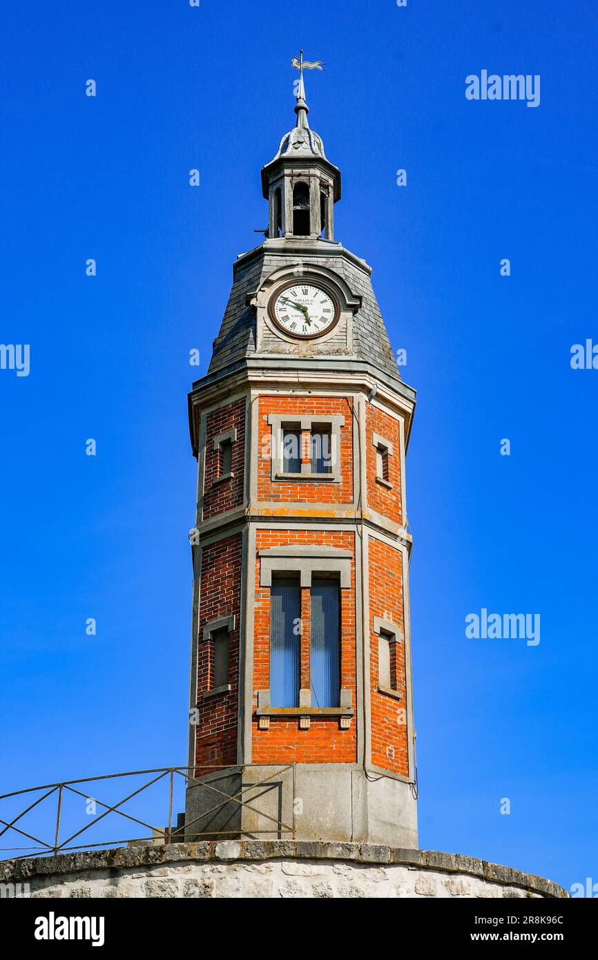Brick belfry built over the ruins of a medieval fortification tower by ...