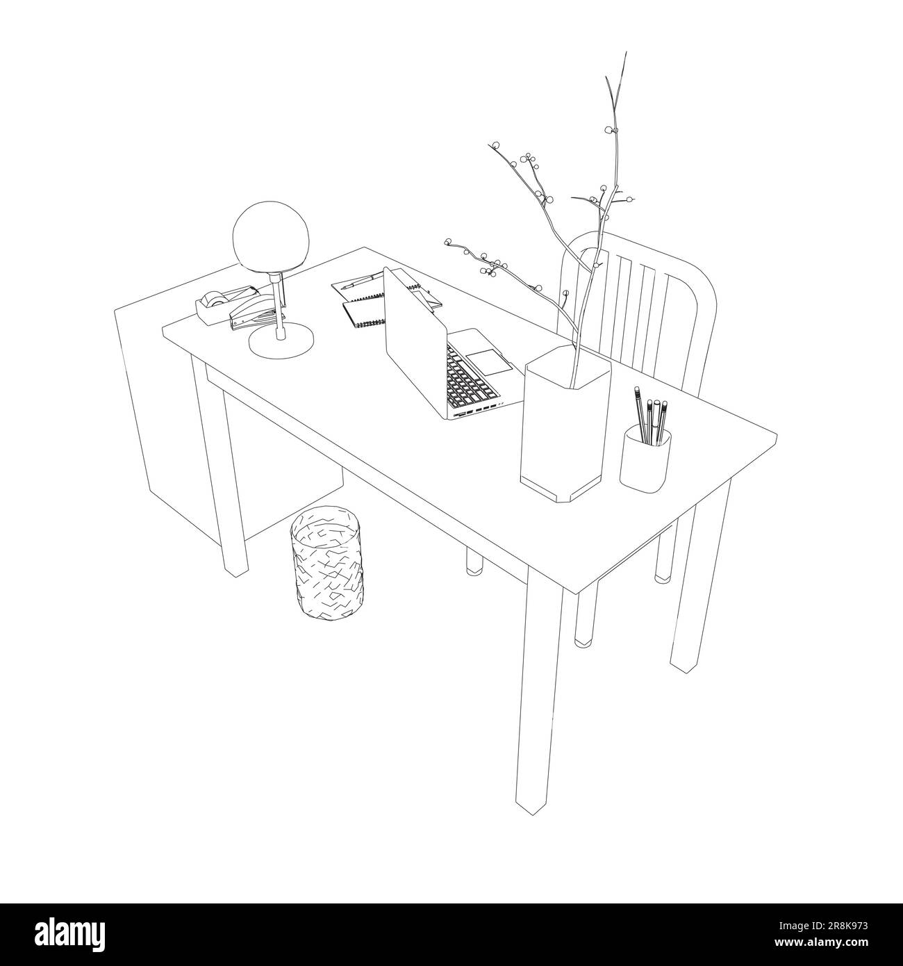 Empty Workplace outline, Desk Chair Computer Workspace Office No People ...