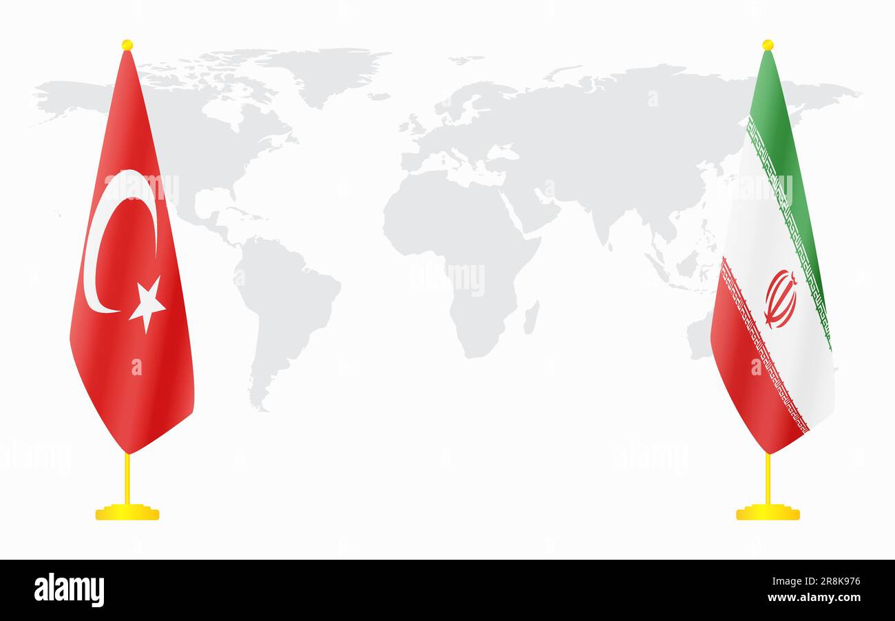 Turkey and Iran flags for official meeting against background of world ...