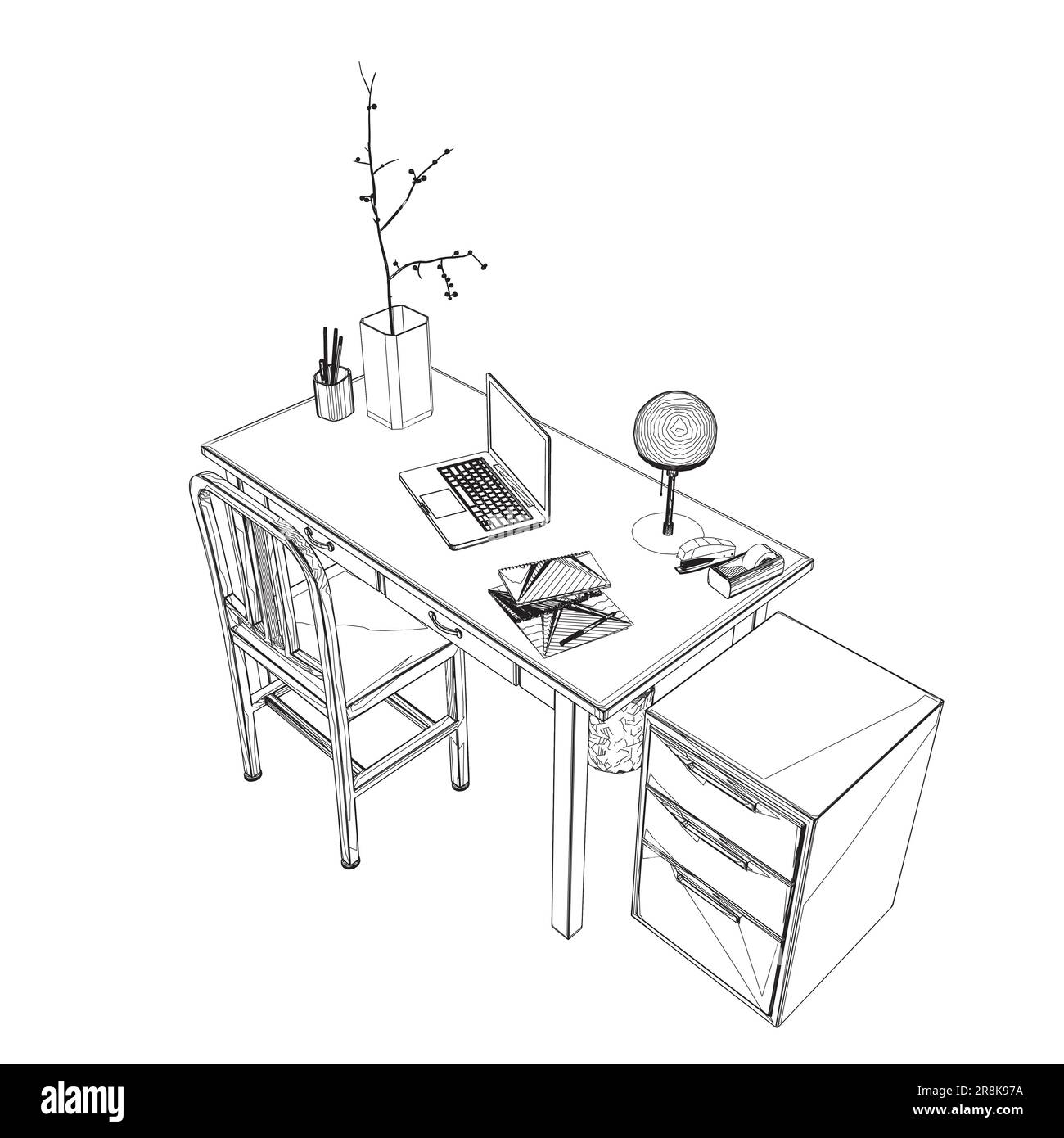 Empty Workplace outline, Desk Chair Computer Workspace Office No People ...