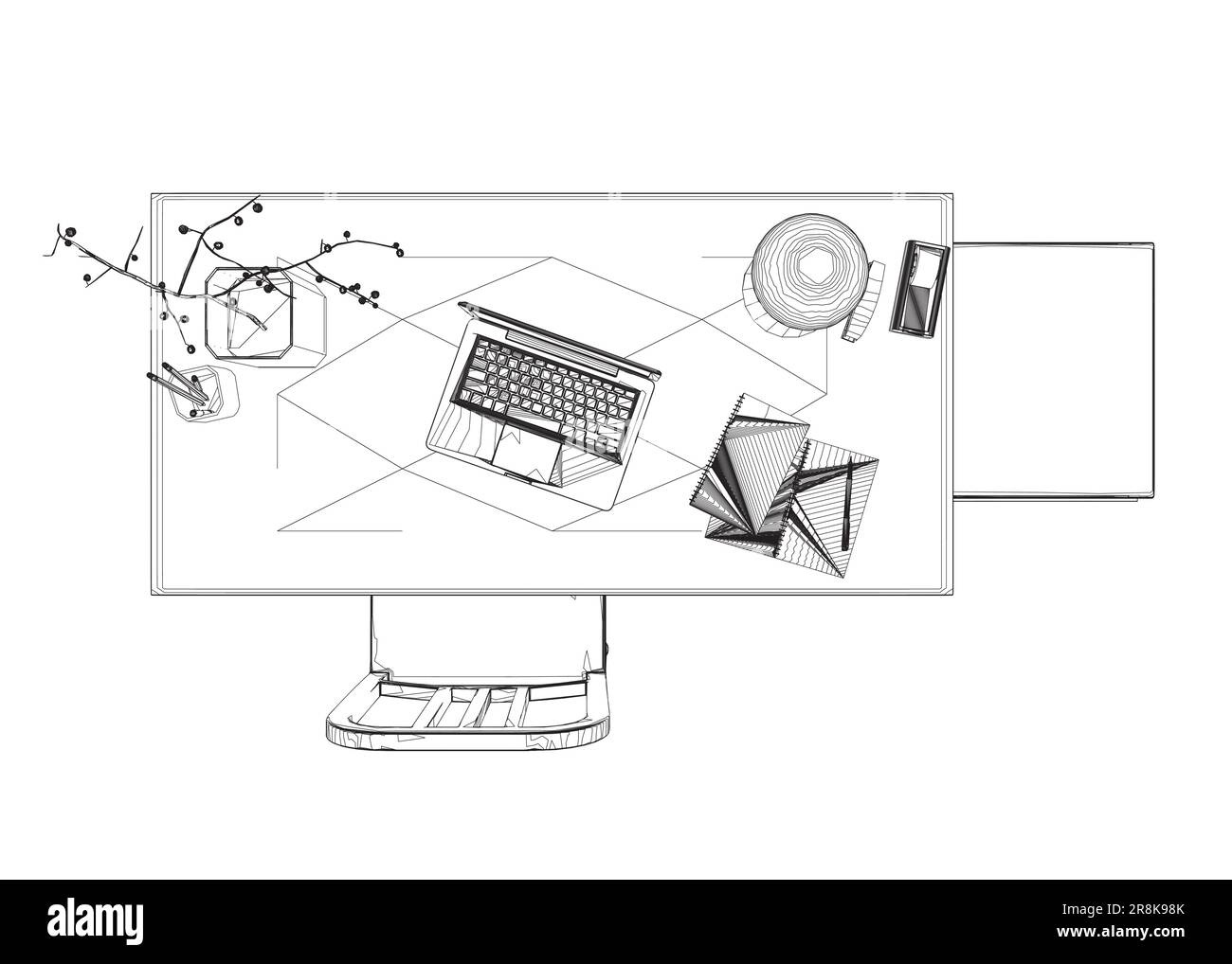 Empty Workplace outline, Desk Chair Computer Workspace Office No People ...