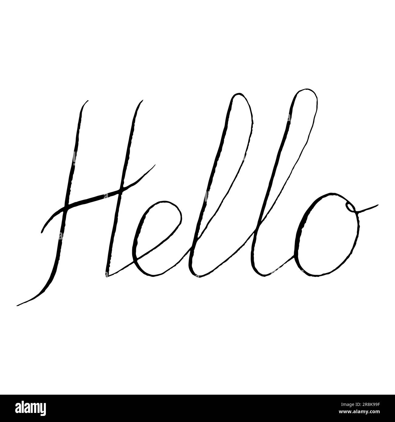 Monochrome black and white hello word lettering typographic isolated ...