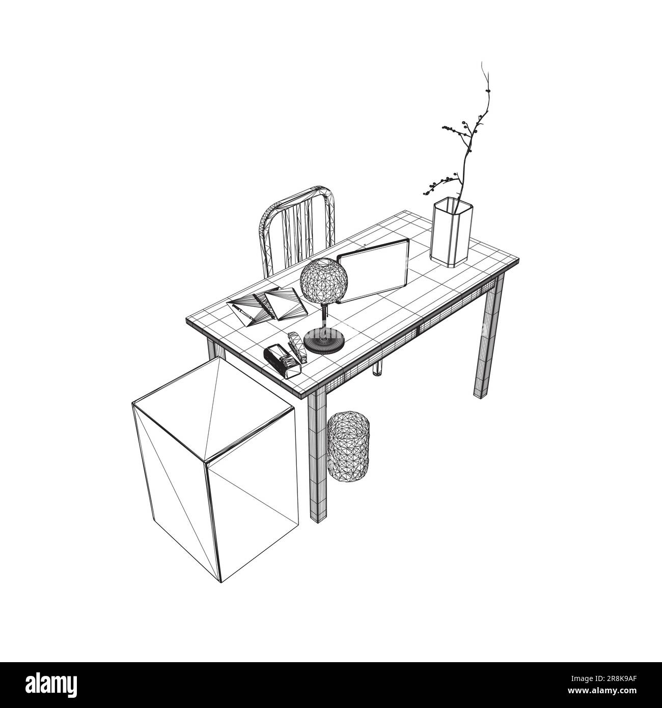 Empty Workplace wireframe, Desk Chair Computer Workspace Office No ...