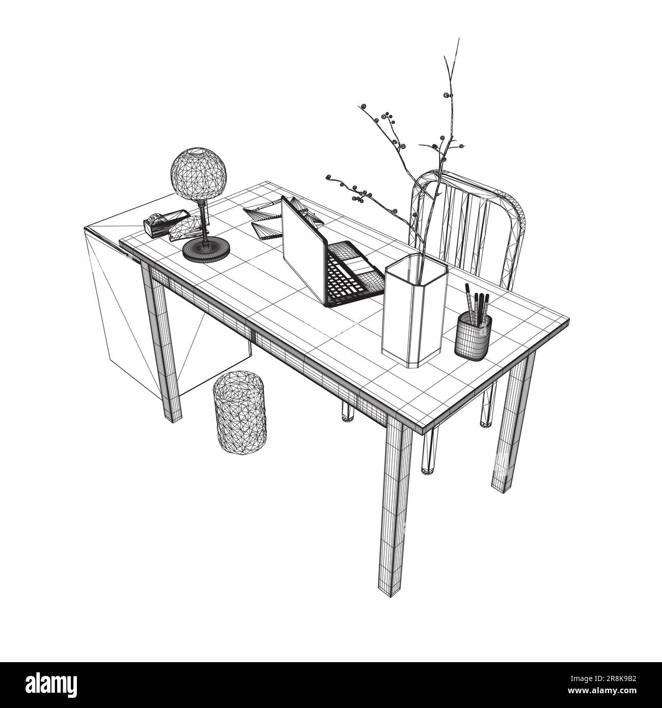 Empty Workplace wireframe, Desk Chair Computer Workspace Office No ...