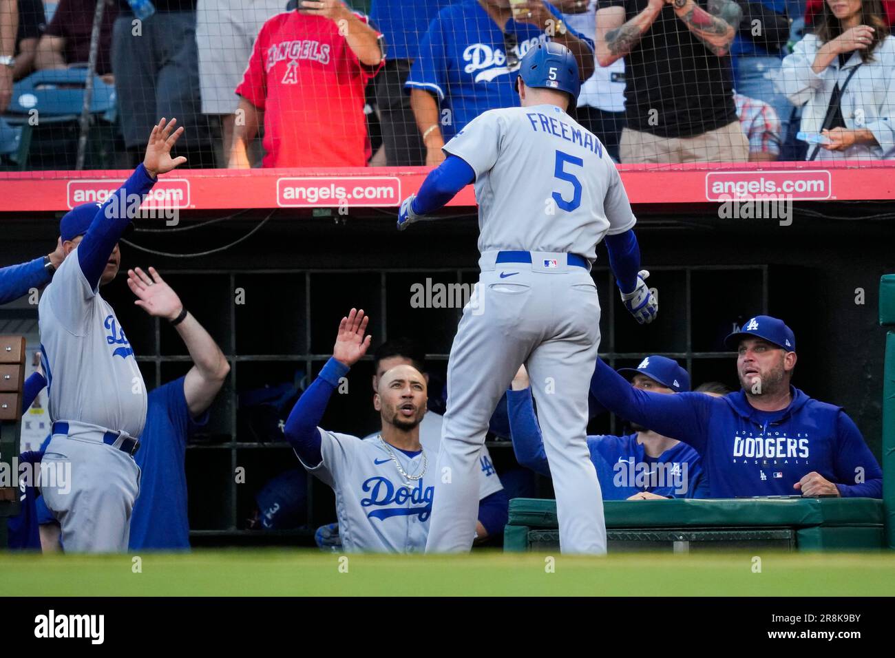 Los Angeles Dodgers' Freddie Freeman (5) returns to the dugout after ...