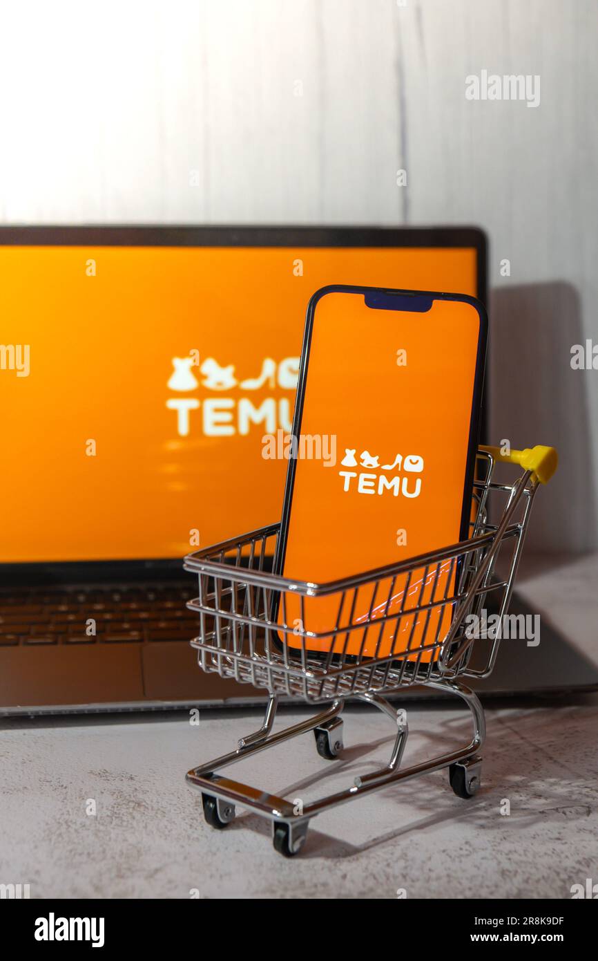 Gdansk, Poland - March 2023 Temu app icon in screen of MacBook Apple ...