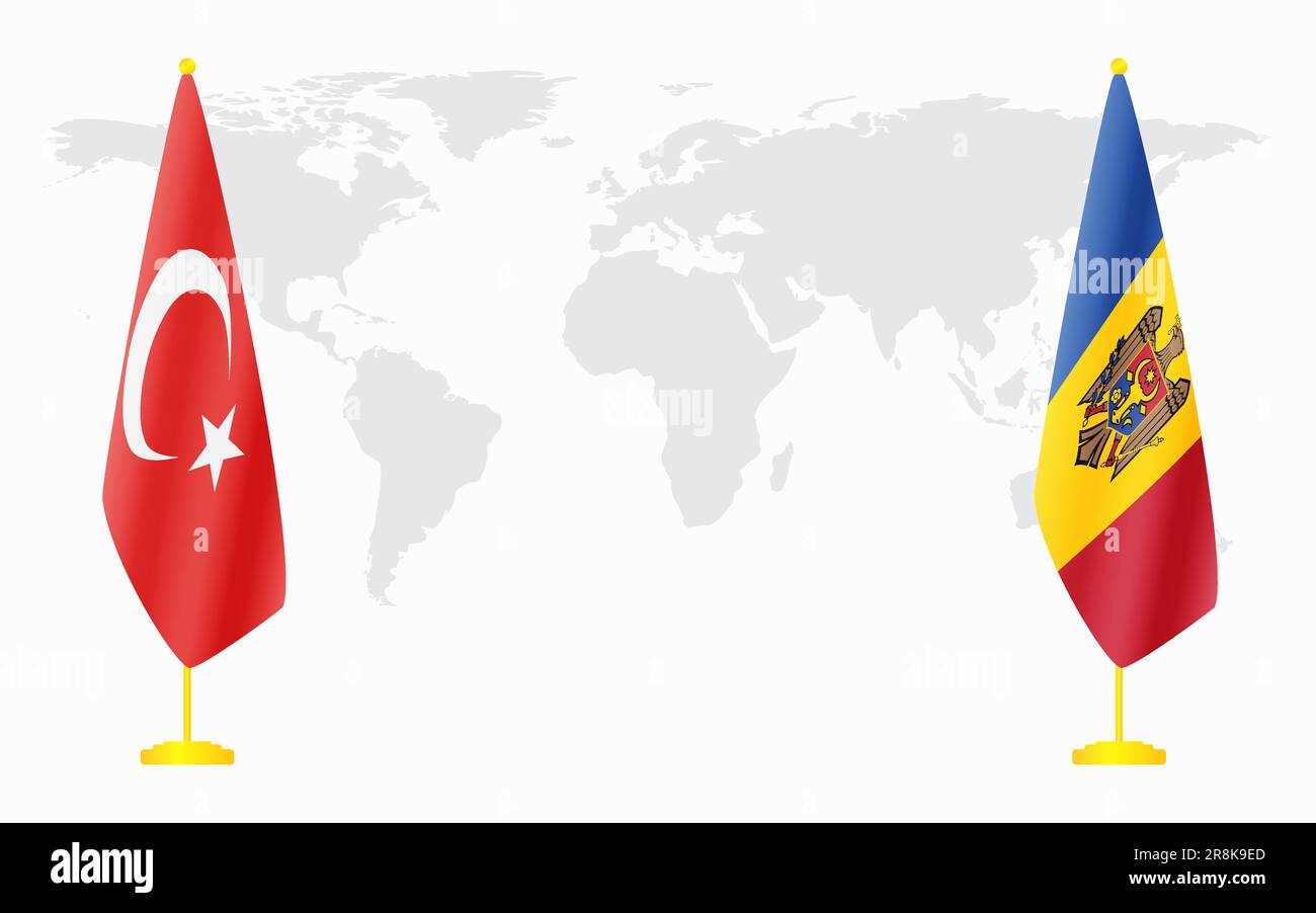 Turkey and Moldova flags for official meeting against background of ...