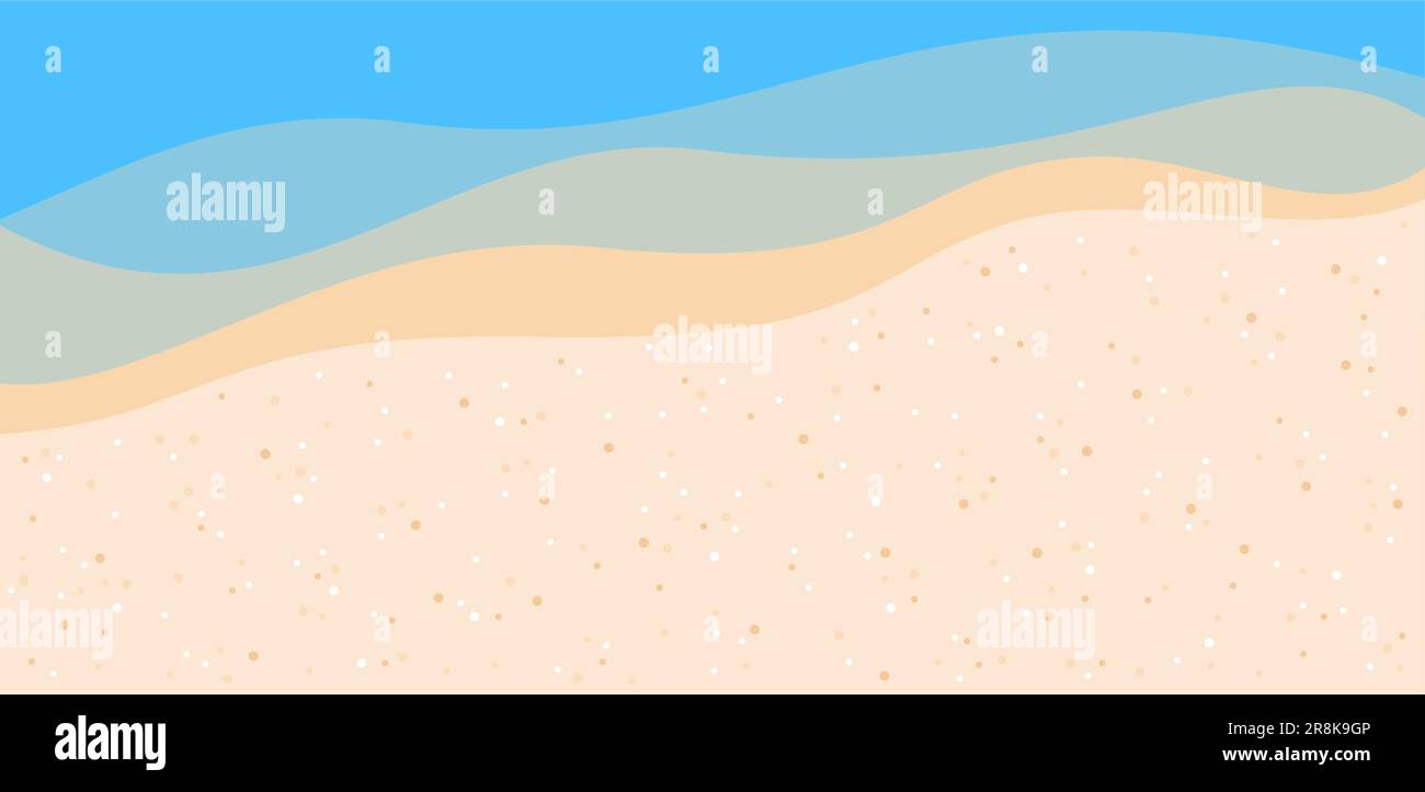 Sandy beach and sea waves background, top view. Flat vector ...