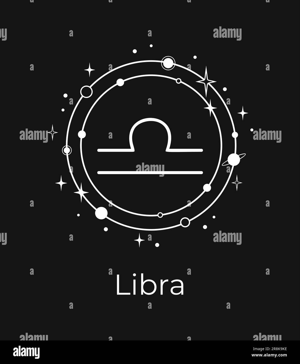 White Libra sign with planets and stars on a black background Stock ...