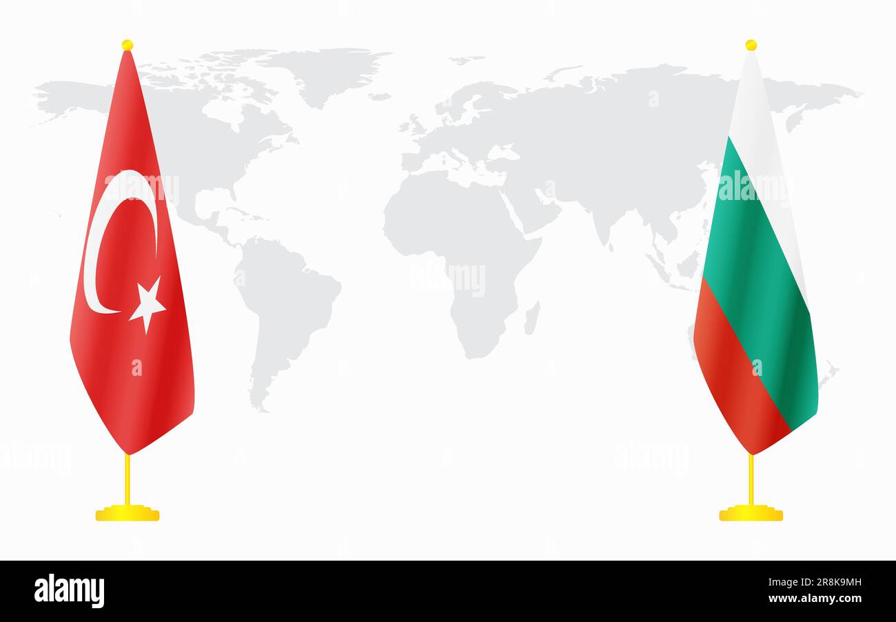 Turkey and Bulgaria flags for official meeting against background of ...
