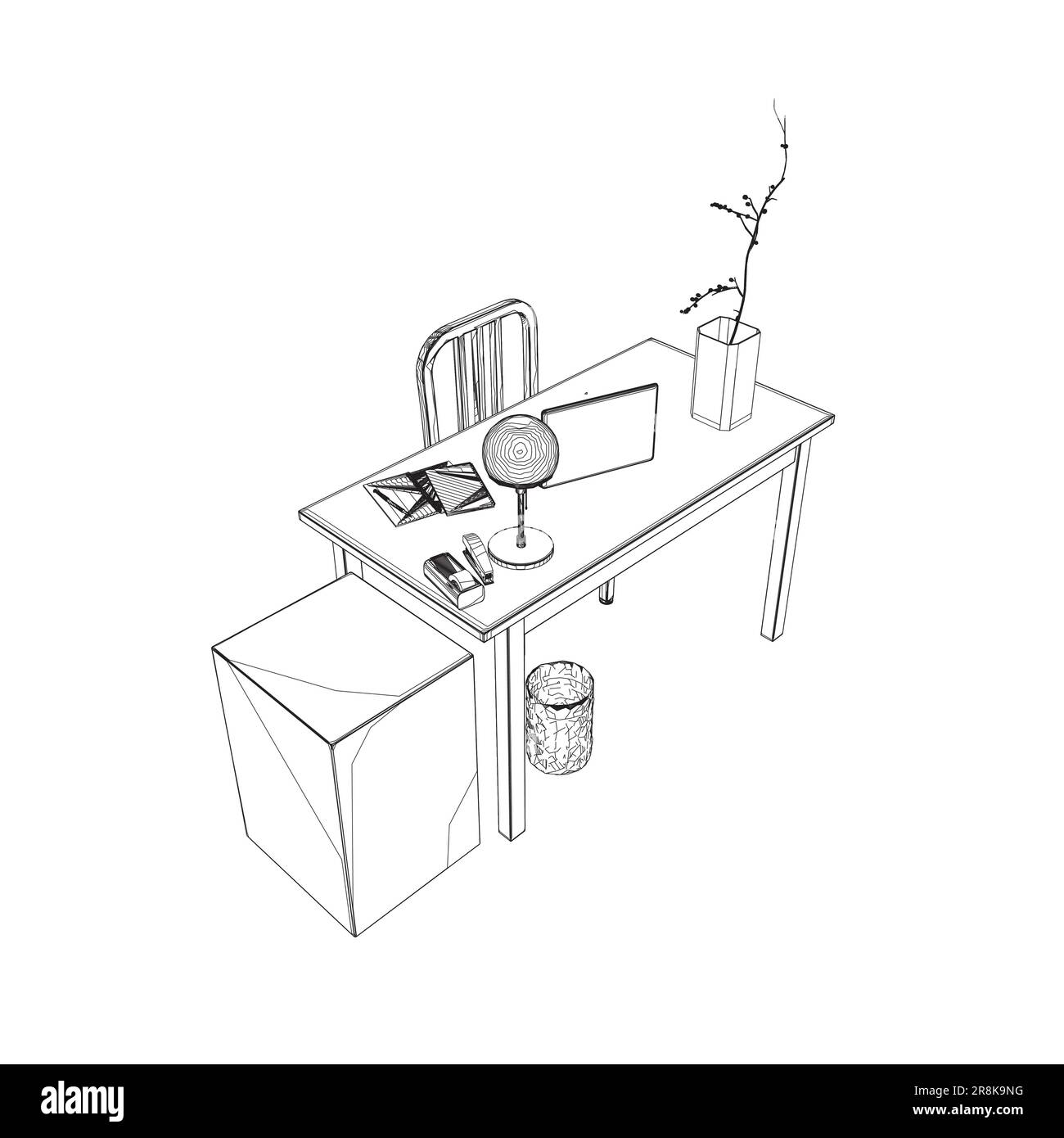 Empty Workplace outline, Desk Chair Computer Workspace Office No People ...