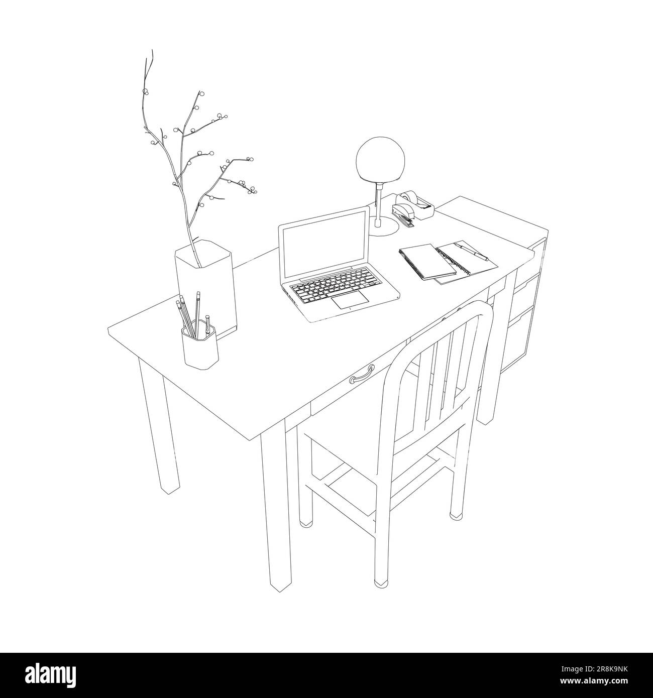 Empty Workplace outline, Desk Chair Computer Workspace Office No People ...