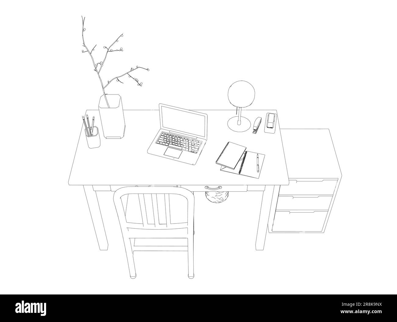 Empty Workplace outline, Desk Chair Computer Workspace Office No People ...