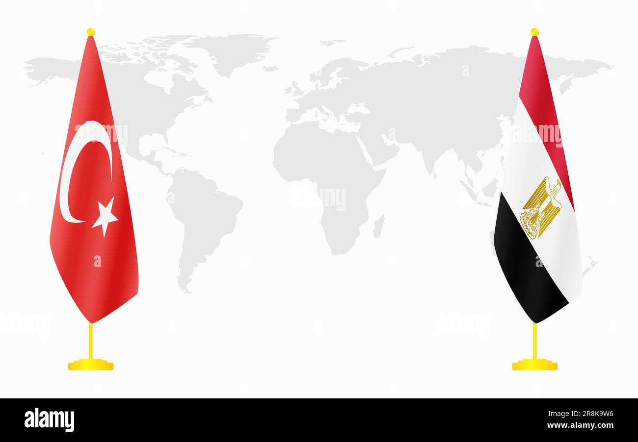 Turkey and Egypt flags for official meeting against background of world ...