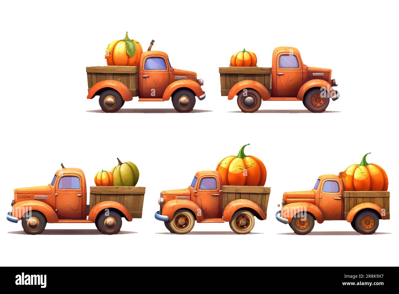 ui set vector illustration of fermer car with pumpkin isolate on white ...