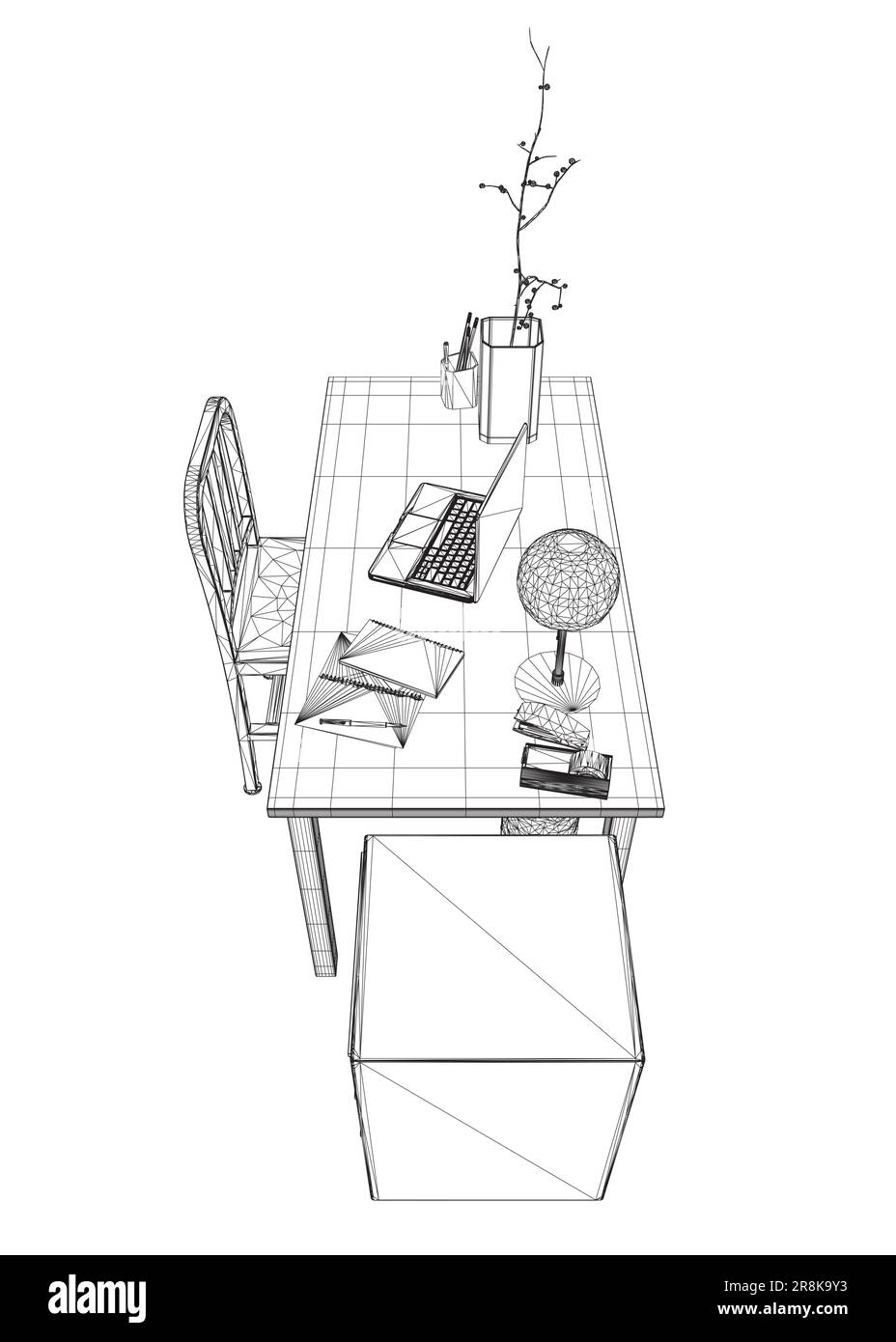Empty Workplace wireframe, Desk Chair Computer Workspace Office No ...