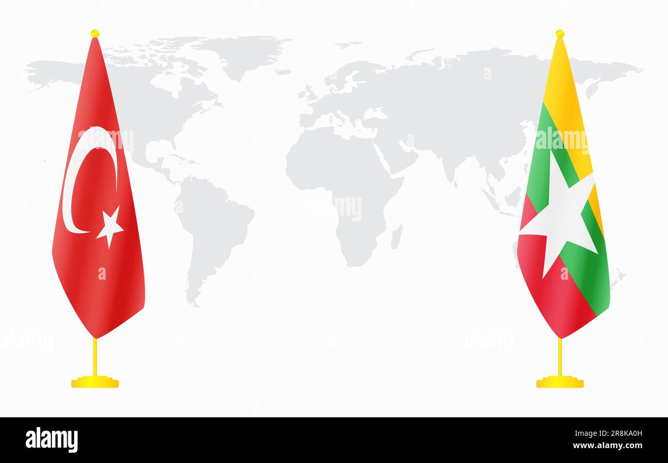 Turkey and Myanmar flags for official meeting against background of ...