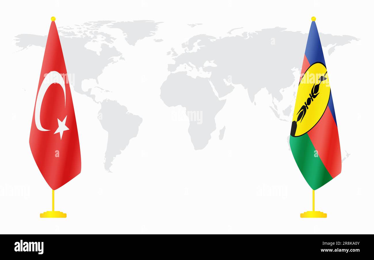 Turkey and New Caledonia flags for official meeting against background ...