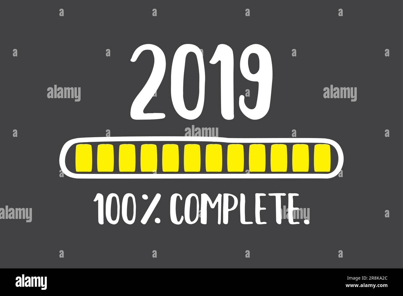 Doodle Download bar. 2019 complete,100 percent sign. Design on black ...
