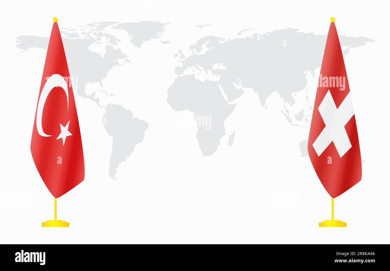 Turkey and Switzerland flags for official meeting against background of ...