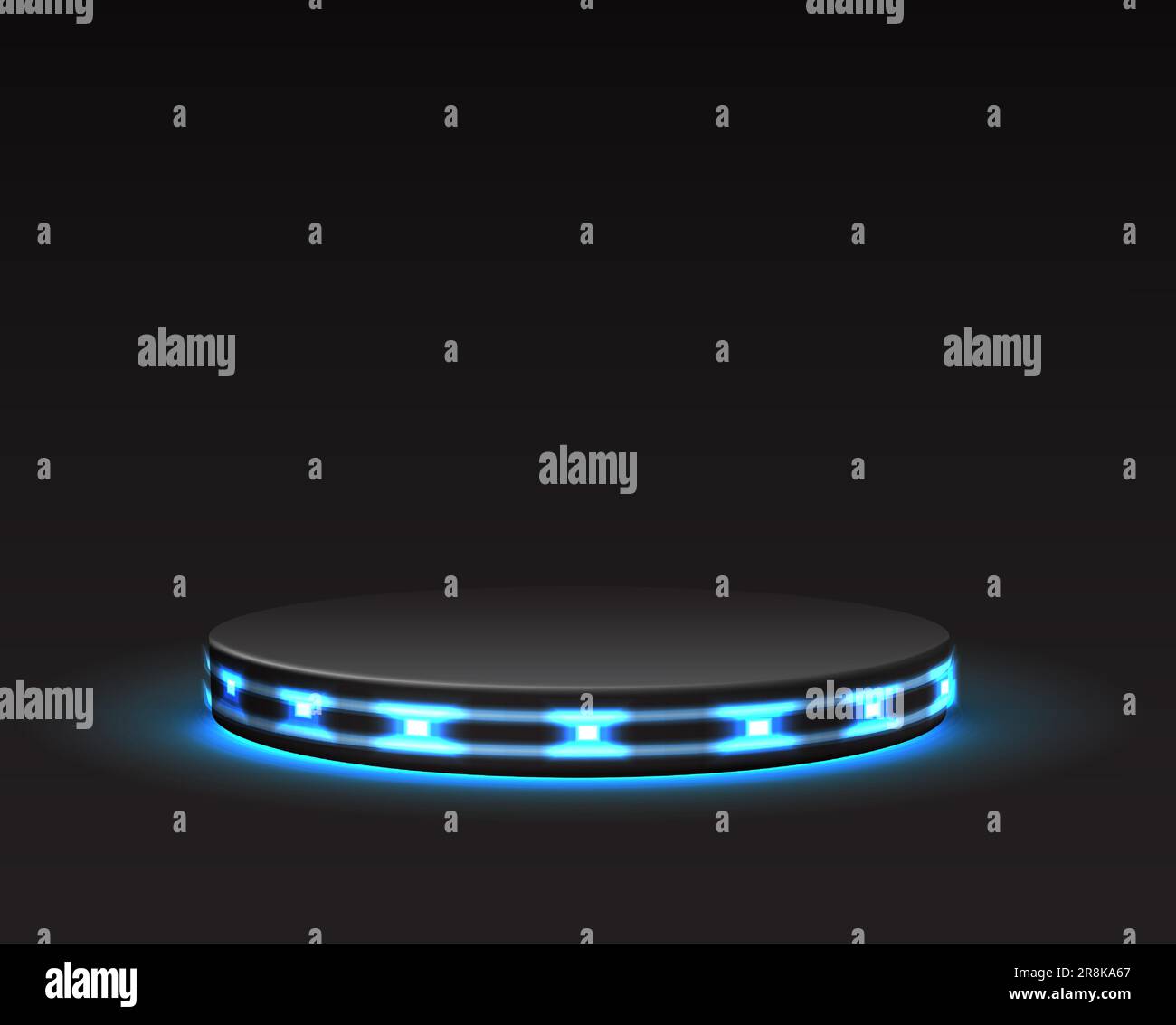 realistic vector round stage on dark background. Sci-fi glowing tech ...